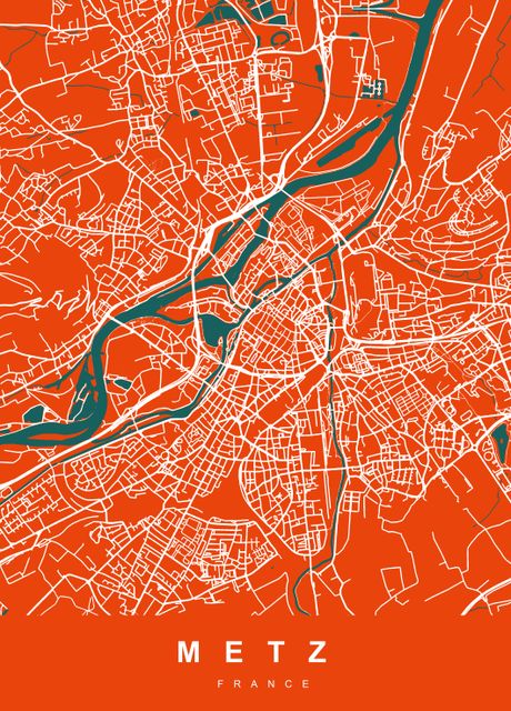 'METZ map France Tomato' Poster by UrbanMaps | Displate