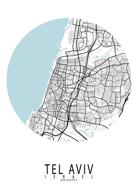 'Tel Aviv City Map Circle' Poster by deMAP Studio | Displate