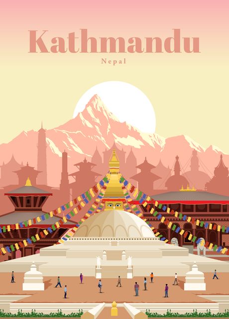 'Travel to Kathmandu' Poster by Studio 324 | Displate