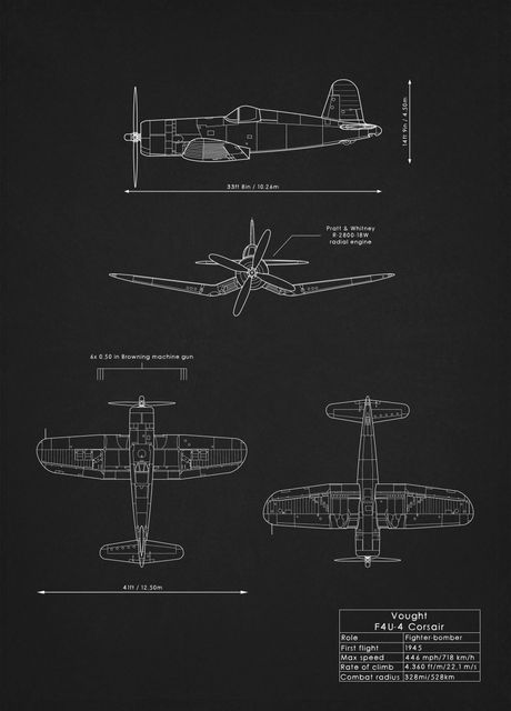 'F4U Corsair Blueprint' Poster by Iwoko | Displate