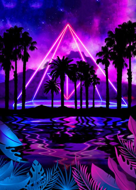 'Neon palms landscape' Poster by Synthwave 1950 | Displate