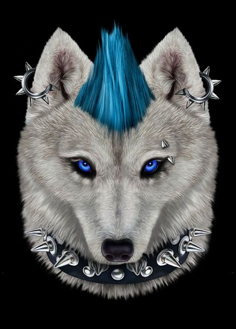 'Punk Rock Wolf in Mohawk' Poster by Fox Republic | Displate