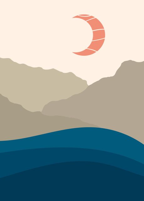 'Mountain Moon Modern Art 1' Poster by Human Shadow | Displate