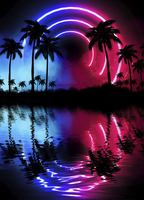 'Neon landscape Palms Arc' Poster by Synthwave 1950 | Displate