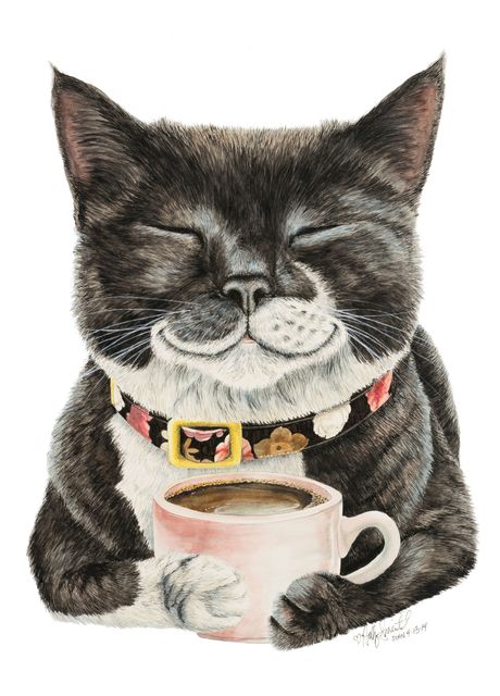 'Purrfect Morning' Poster, picture, metal print, paint by Holly ...
