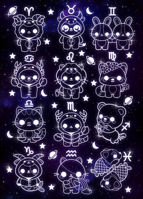 'kawaii Zodiac sings ' Poster, picture, metal print, paint by ...