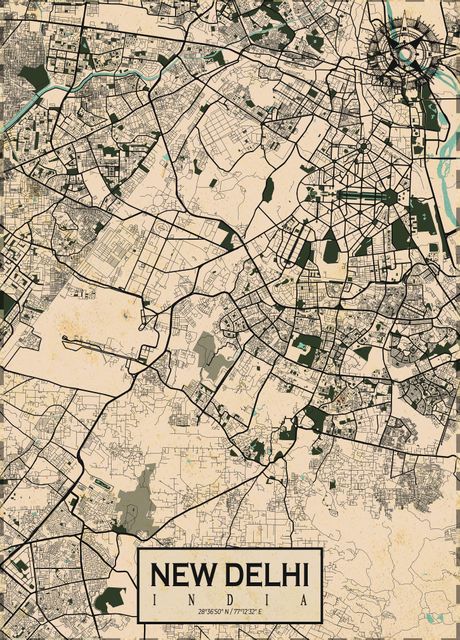 'New Delhi City Map Vintage' Poster by deMAP Studio | Displate