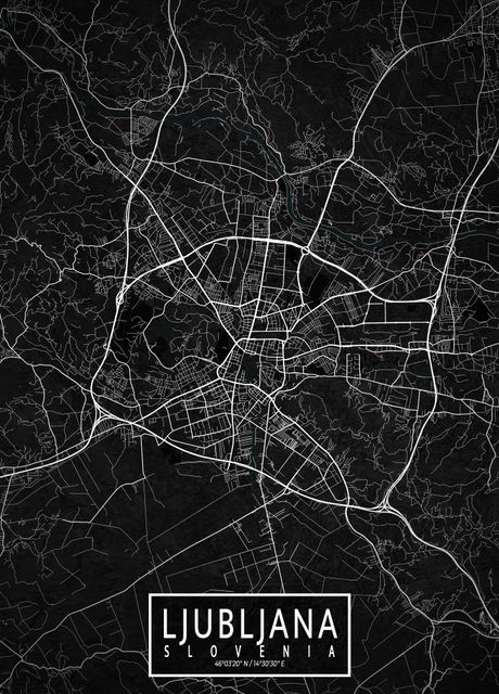 'Ljubljana City Map Dark' Poster by deMAP Studio | Displate
