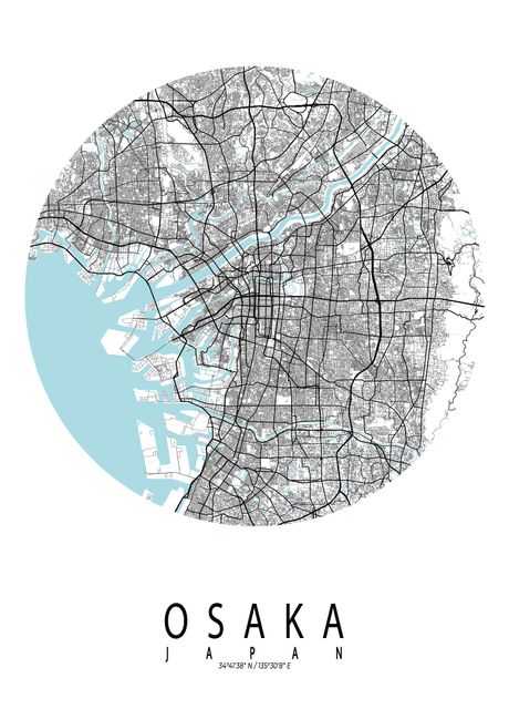 'Osaka City Map Circle' Poster by deMAP Studio | Displate