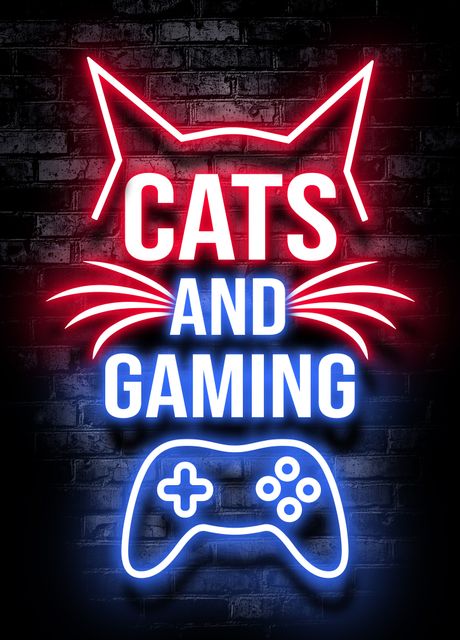 'Cats and gaming cat neon' Poster by Kitty Kit | Displate