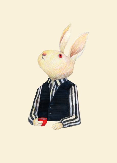 'Rabbit and Sake' Poster by Hahaha Creative | Displate