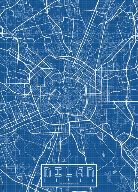 'Milan City Map Blueprint' Poster by deMAP Studio | Displate
