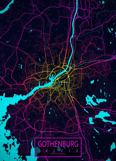 'Gothenburg City Map Neon' Poster by deMAP Studio | Displate