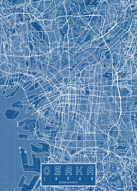 'Osaka City Map Blueprint' Poster by deMAP Studio | Displate