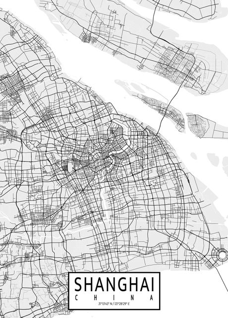 'Shanghai City Map Light' Poster, picture, metal print, paint by deMAP ...