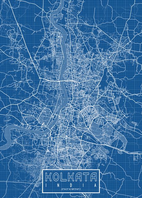 'Kolkata City Map Blueprint' Poster by deMAP Studio | Displate