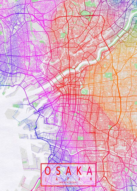 'Osaka City Map Colorful' Poster, picture, metal print, paint by deMAP ...