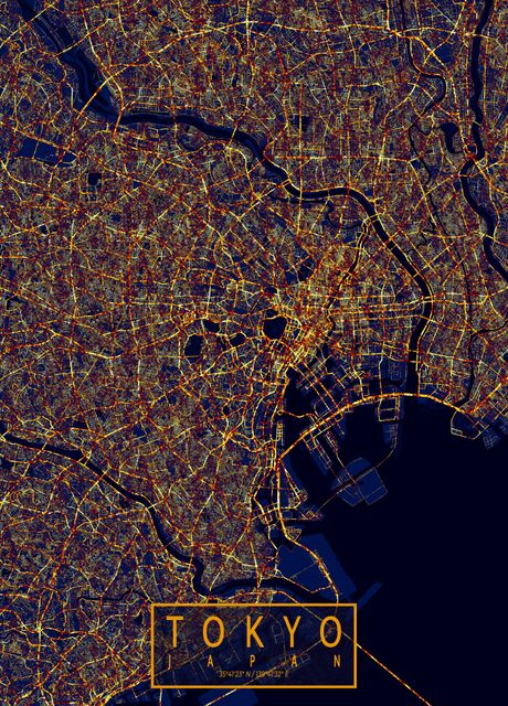 'Tokyo Map City At Night' Poster by deMAP Studio | Displate