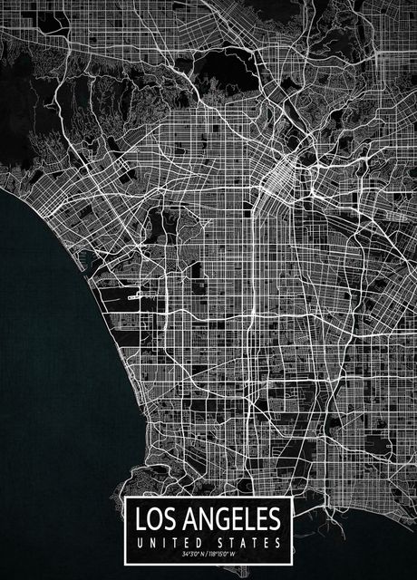 'Los Angeles City Map Dark' Poster by deMAP Studio | Displate