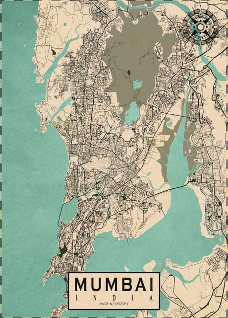 'Mumbai City Map Vintage' Poster by deMAP Studio | Displate