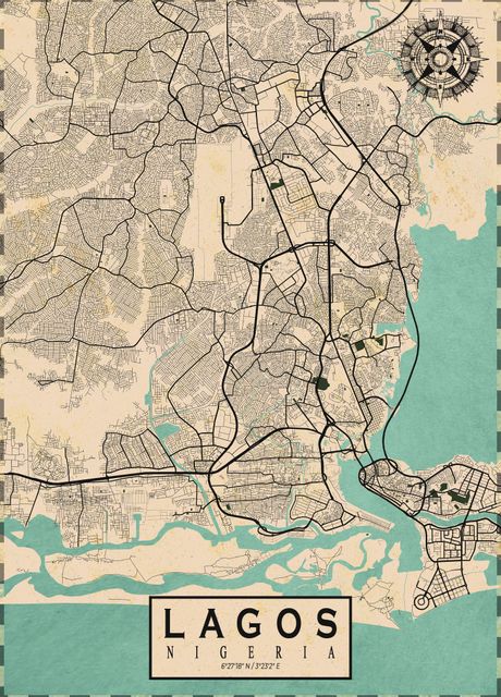 'Lagos City Map Vintage' Poster by deMAP Studio | Displate