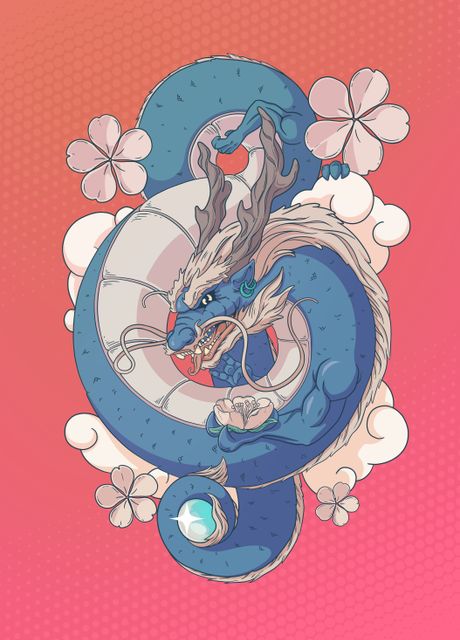 'Seiryu the azure dragon' Poster by Patrik | Displate