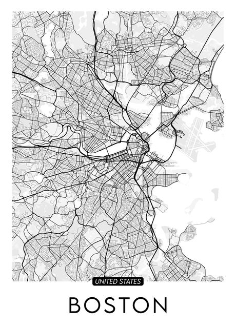 'Boston City White Map' Poster by Pin Surreal | Displate