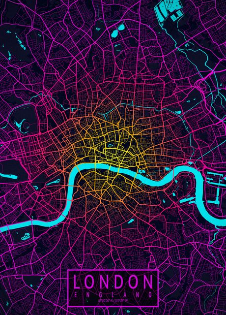 'London City Map Neon' Poster by deMAP Studio | Displate