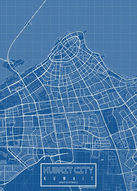 'Kuwait City Map Blueprint' Poster by deMAP Studio | Displate