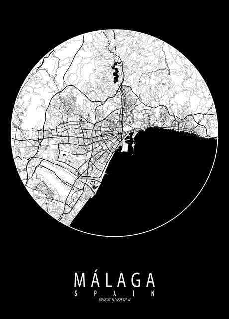 'Malaga City Map Full Moon' Poster by deMAP Studio | Displate