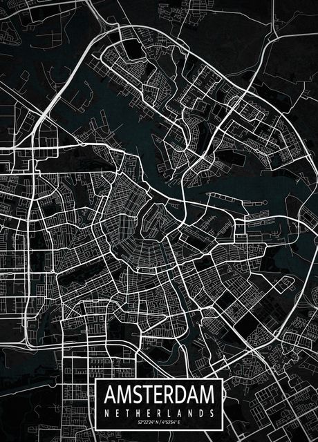 'Amsterdam City Map Dark' Poster by deMAP Studio | Displate