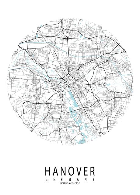 'Hanover City Map Circle' Poster by deMAP Studio | Displate