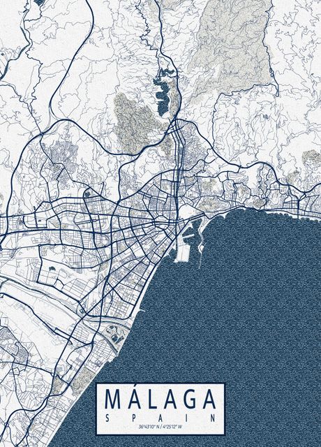 'Malaga City Map Coastal' Poster by deMAP Studio | Displate