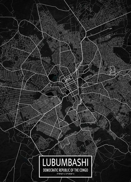 'Lubumbashi City Map Dark' Poster by deMAP Studio | Displate