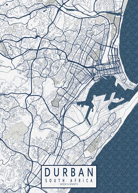 'Durban City Map Coastal' Poster, picture, metal print, paint by deMAP ...