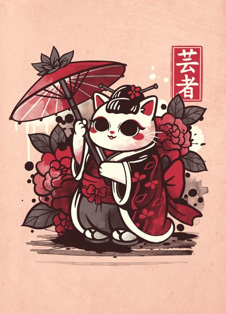 'Cat geisha pink' Poster by NemiMakeit Fadda | Displate