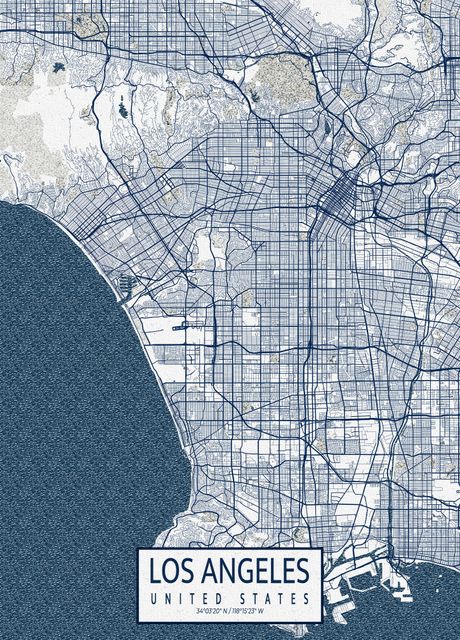 'Los Angeles Map Coastal' Poster by deMAP Studio | Displate