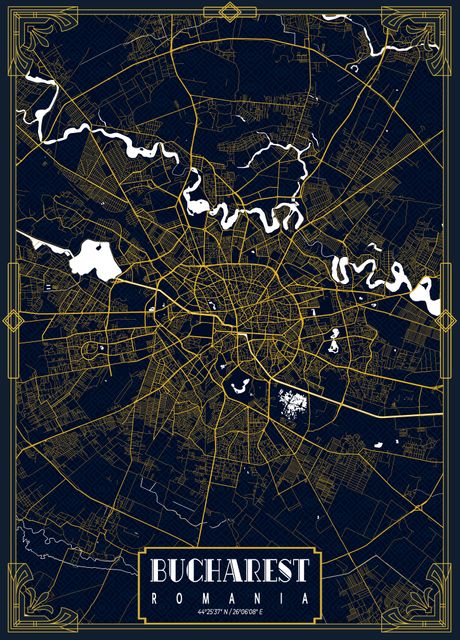 'Bucharest City Map Gold' Poster by deMAP Studio | Displate