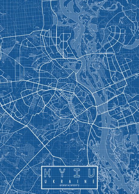 'Kiev City Map Blueprint' Poster by deMAP Studio | Displate