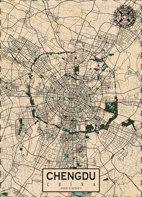 'Chengdu City Map Vintage' Poster by deMAP Studio | Displate