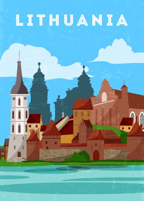 'Lithuania retro travel' Poster by Moon Calendar Studio | Displate