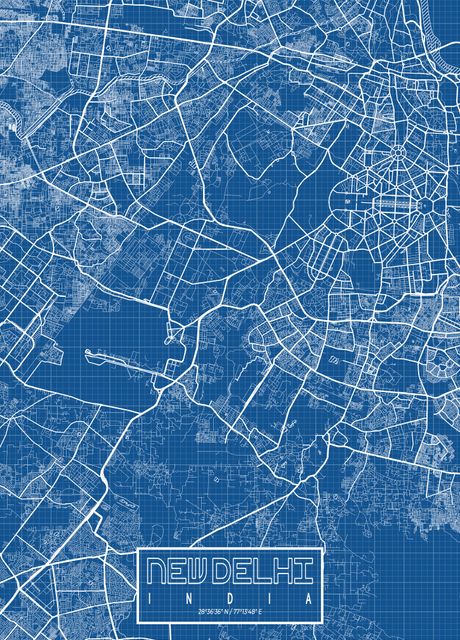 'New Delhi Map Blueprint' Poster by deMAP Studio | Displate