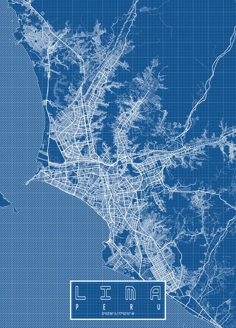 'Lima City Map Blueprint' Poster by deMAP Studio | Displate