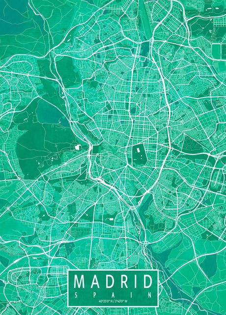 'Madrid City Map Watercolor' Poster by deMAP Studio | Displate