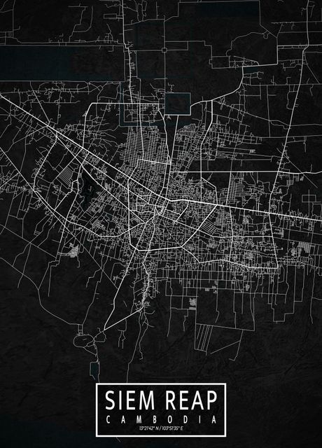 'Siem Reap City Map Dark' Poster by deMAP Studio | Displate