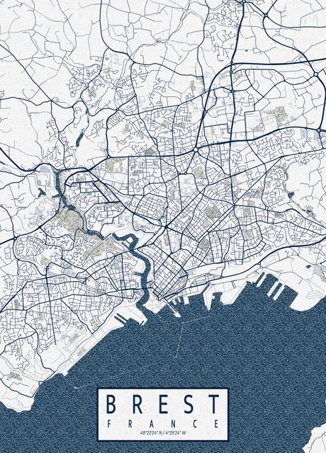 'Brest City Map Coastal' Poster by deMAP Studio | Displate