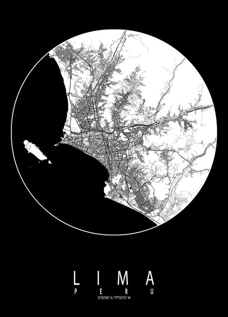 'Lima City Map Full Moon' Poster by deMAP Studio | Displate