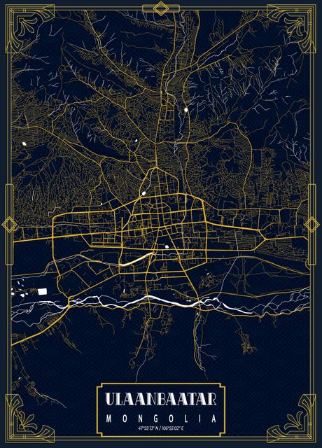 'Ulaanbaatar City Map Gold' Poster by deMAP Studio | Displate