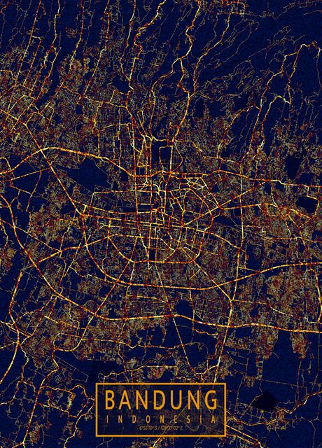 'Bandung Map City At Night' Poster by deMAP Studio | Displate