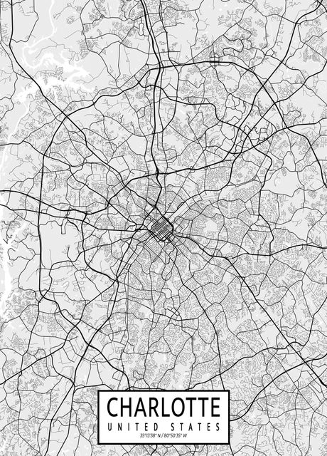 'Charlotte City Map Light' Poster, picture, metal print, paint by deMAP ...